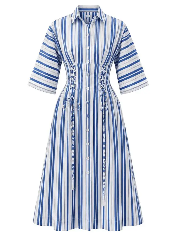 EXQUISE Deryll Tie Detail Regular Midi Dress Sax - Blue