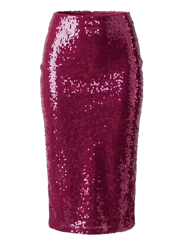 JANARA JONES Raspberry Colour Sequin Malina Midi Skirt - Red
