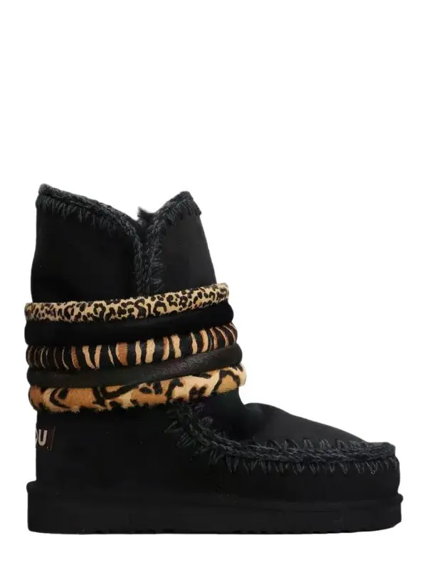 Mou Animal-print Blanket-stitch Boots - Black