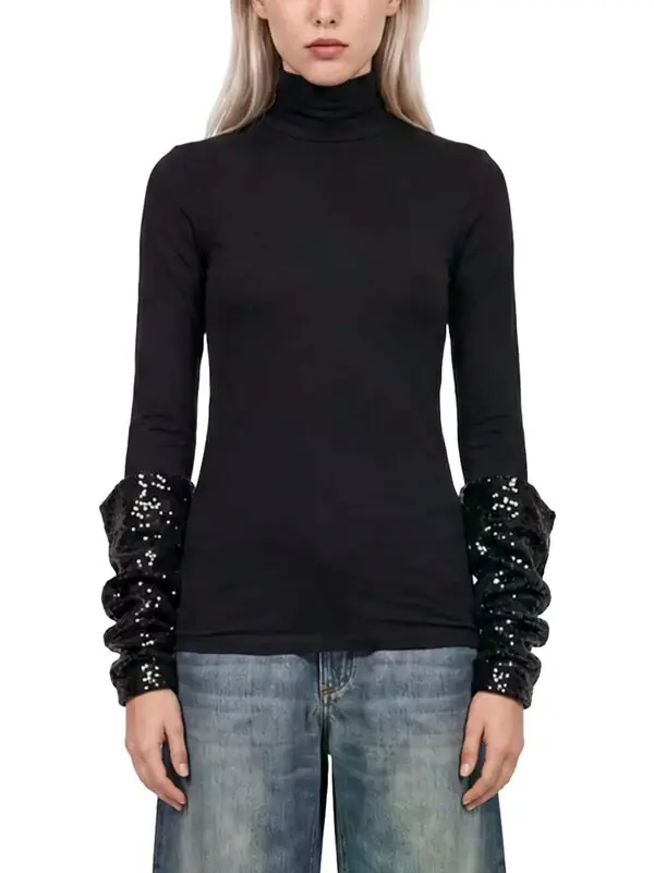 DARKPARK Sequin-embellished Ruched-sleeve Top - Black