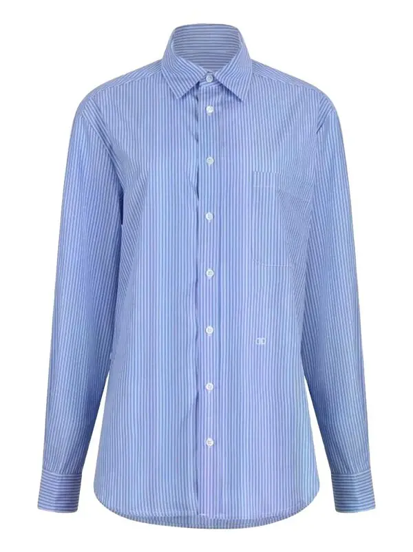 DOUUOD Vertical-stripe Long-sleeve Shirt - Blue