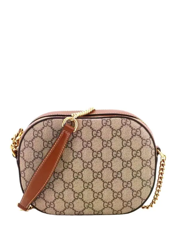 Gucci Chain Gg Coated Canvas And Leather Mini Crossbody Bag - Brown