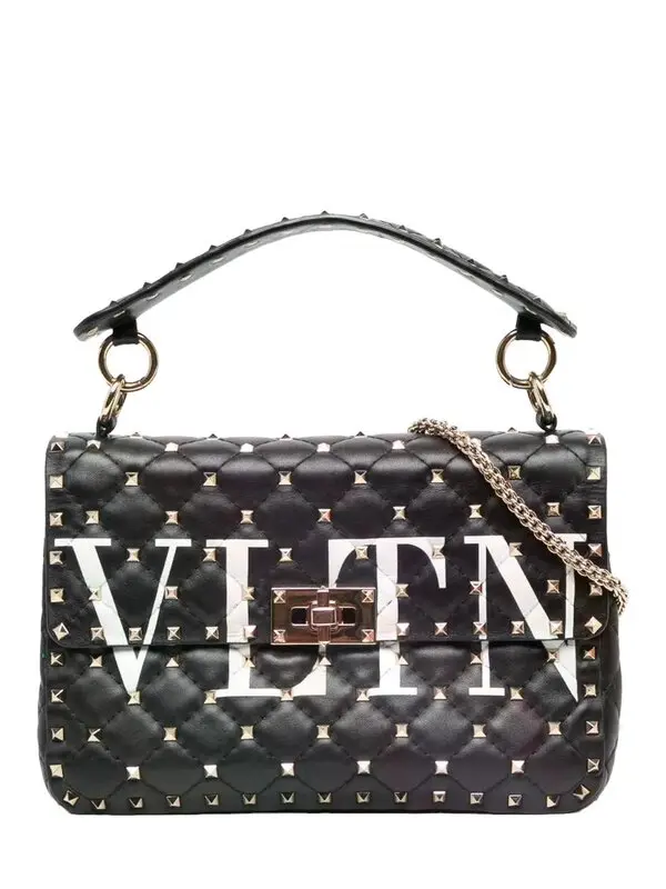Valentino Garavani 2000-2017 Medium Lambskin Vltn Rockstud Spike Satchel - Black
