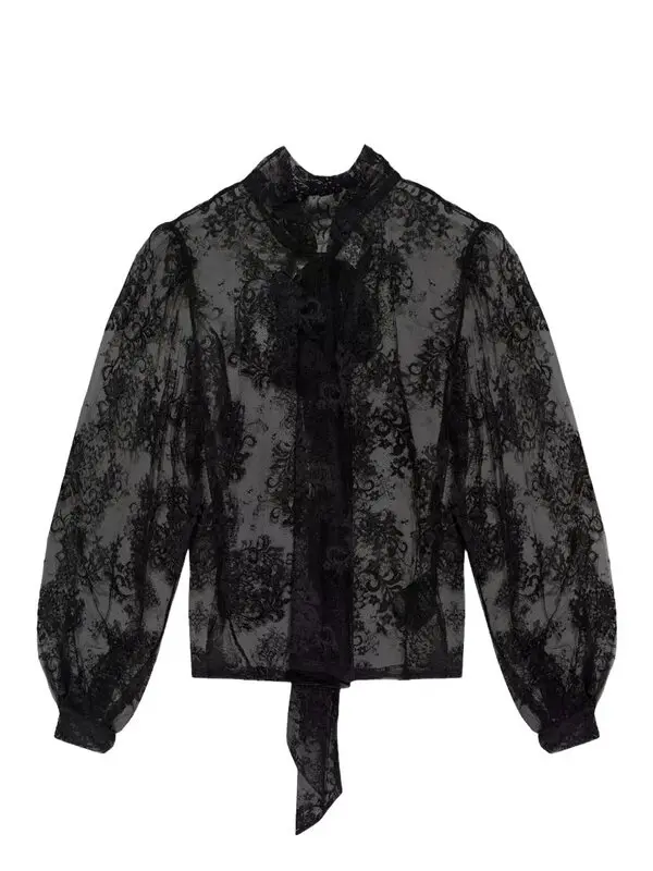 GESTUZ Gzruby Lace Tie-neck Blouse - Black