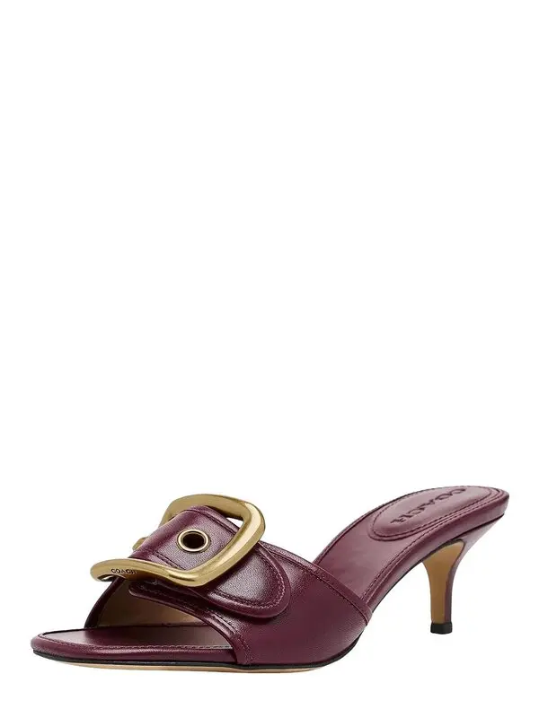 COACH Margot Leather Sandals With Oversized Buckle High Heels - Dark Cherry