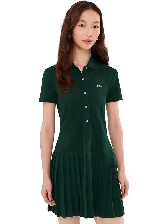 Lacoste Stretch Pique Pleated Polo Dress Dress - Sinople