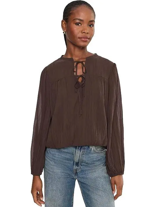Vince Camuto Long Sleeve Bubble Hem With Split-neck And Two Ties Clothing - Rich Chocolate