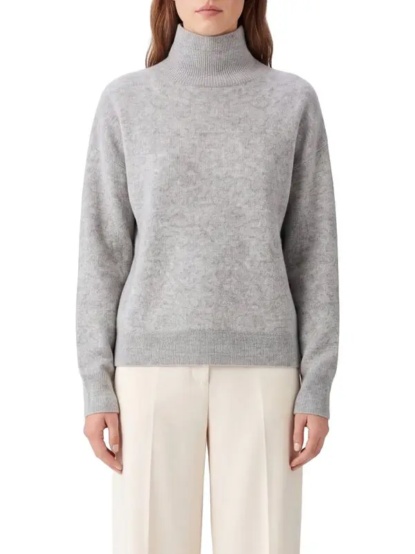 Max Mara Wool Turtleneck Jumper With Dropped Shoulders And Ribbed Trims - Grey