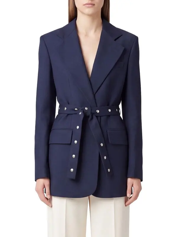 Stella McCartney Studded Slim Fit Cropped Viscose Blazer With Tie Belt - Blue
