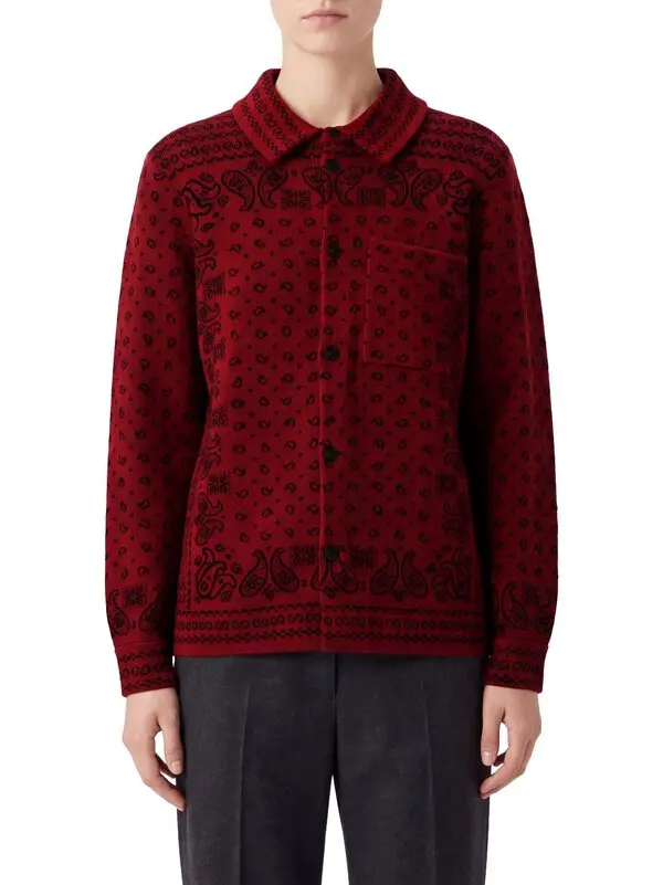 Guest In Residence Paisley-print Cashmere Cardigan With Patch Pockets - Red