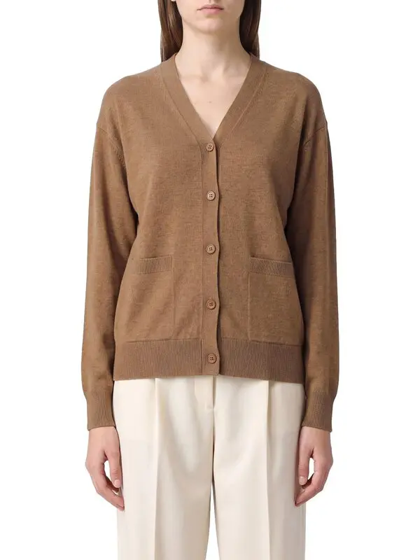 Max Mara V-neck Wool Cardigan With Dropped Shoulders - Camel