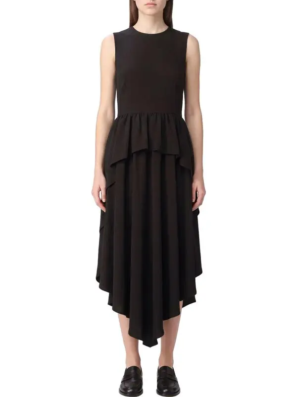Loewe Sleeveless Slim Fit Asymmetrical Wool-blend Midi Dress - Brown