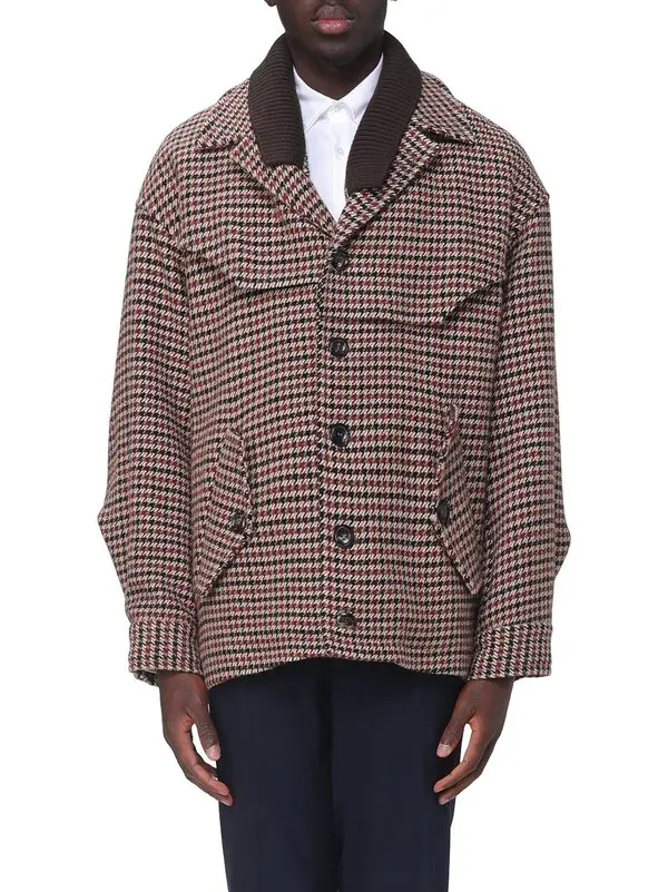 Emporio Armani Oversize Virgin Wool Shirt Jacket With Houndstooth Pattern - Beige