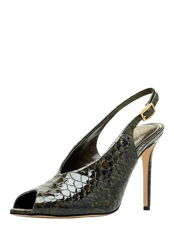 Vince Camuto Helenza Peep Toe Slingback Pumps Shoes - Deep Forest