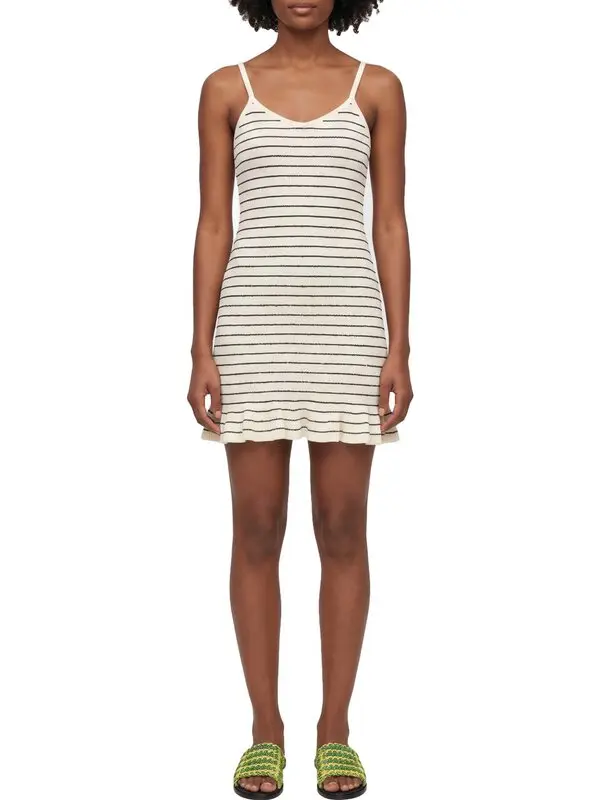JW Anderson Striped Off-the-shoulder Cotton Sheath Mini Dress - White