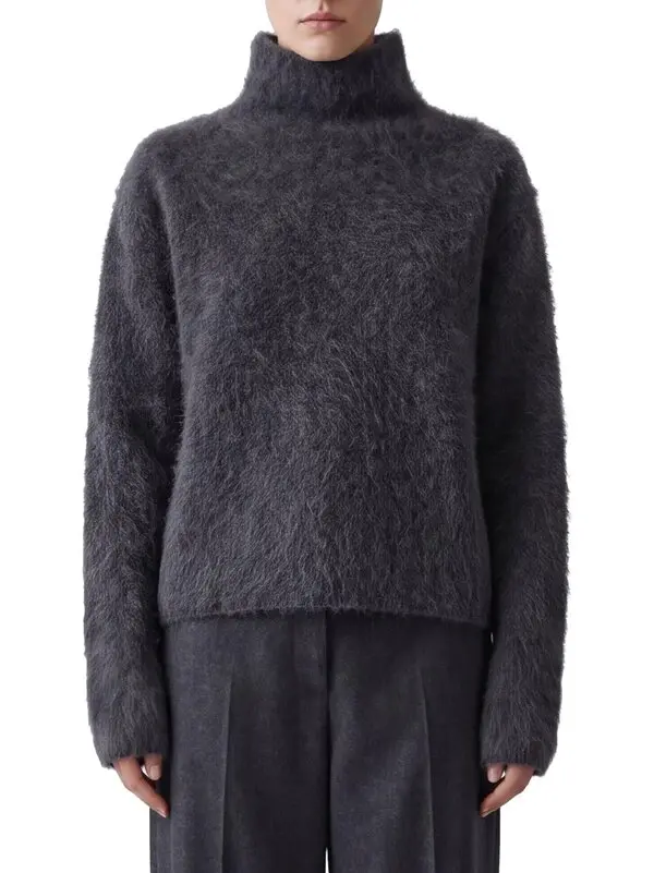 LISA YANG Turtleneck Sweater In Pure Cashmere With Dropped Shoulders - Graphite