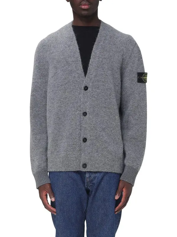 Stone Island Technical Knit Cardigan With Compass Logo Patch - Grey