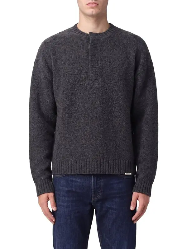 REPRESENT Wool Blend Crewneck Jumper With Metal Logo Plaque - Grey