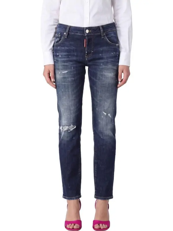 Dsquared2 Jenna Mid-rise Skinny-fit Jeans In Blue Distressed Denim - Navy