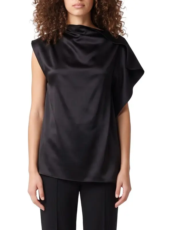 Sportmax One-shoulder Top In Pure Silk - Black