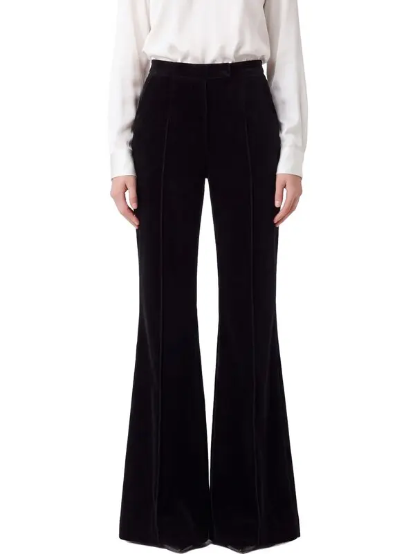 Costarellos Tailored Flared Trousers In Cotton Velvet With Off-centre Closure - Black