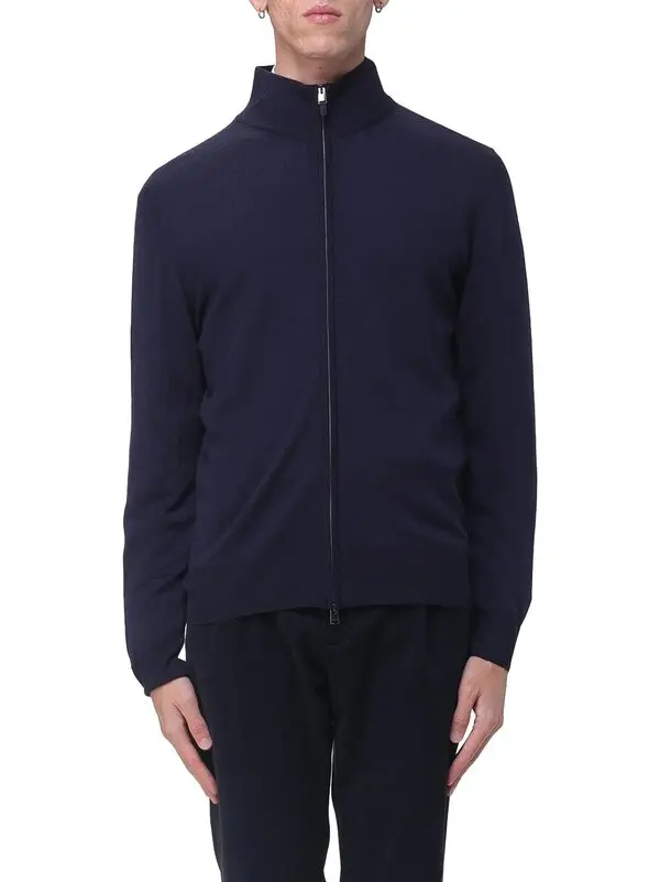 Canali Wool Cardigan Jumper With Turtleneck And Zip Closure - Blue