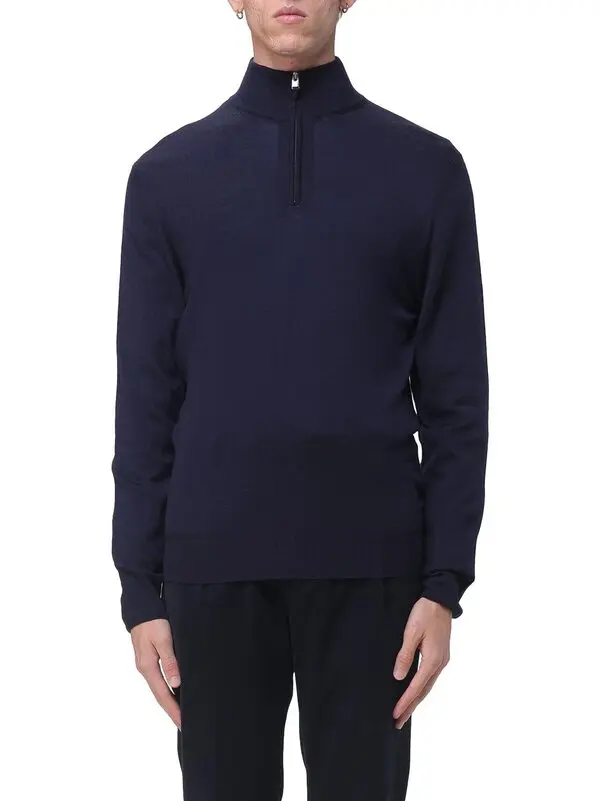 Canali Merino Wool Turtleneck Jumper With Half-zip Closure - Blue