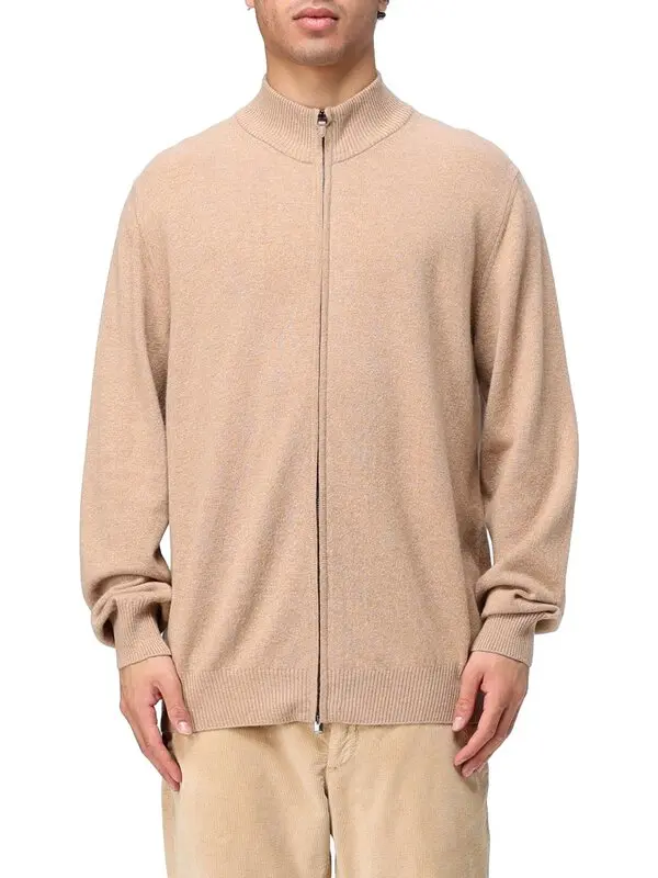 Canali Wool And Cashmere Blend Mock Neck Zip-up Cardigan - Beige