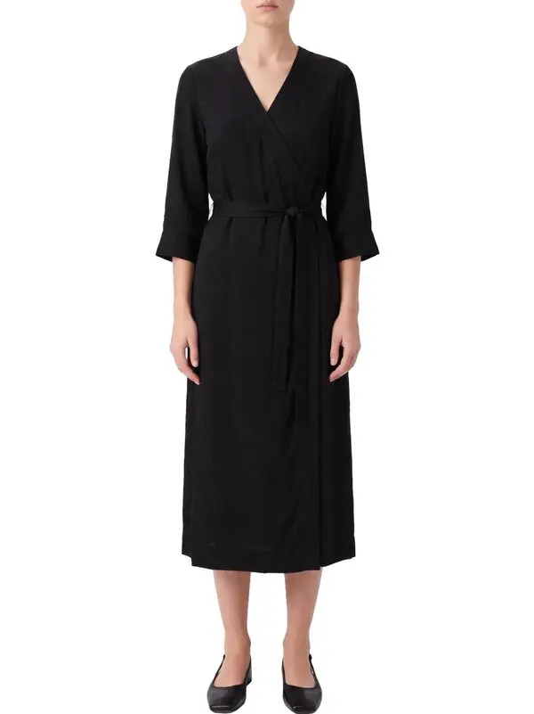UMA WANG Midi Wrap Dress In Viscose Blend With Long Sleeves - Black