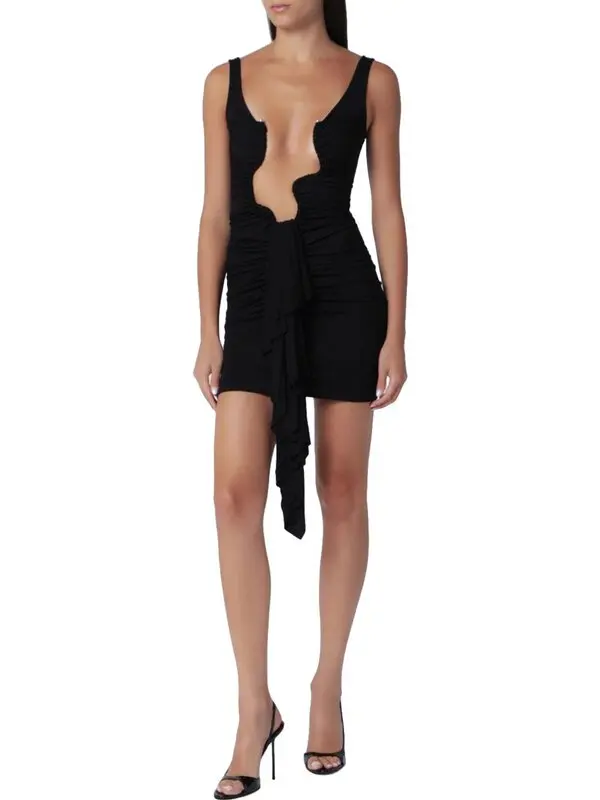 Christopher Esber Asymmetrical One-shoulder Viscose Mini Sheath Dress - Black