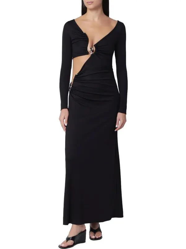 Christopher Esber Draped Cut-out Long Evening Dress In Jersey - Black