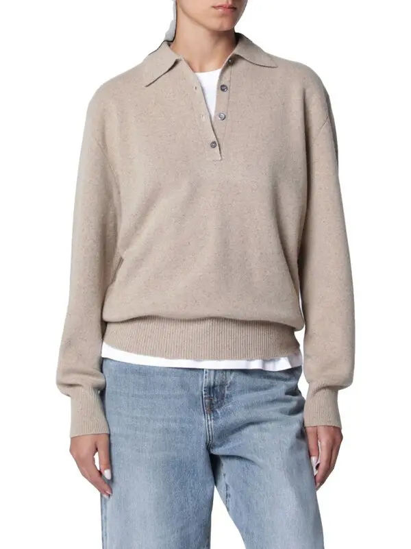 RÓHE Wool And Cashmere Blend Knit Polo With Dropped Shoulders - Beige