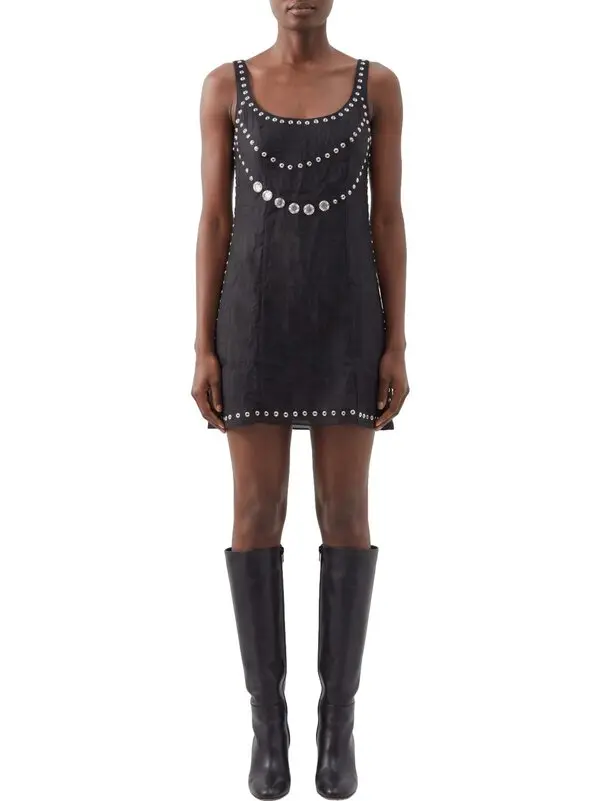 Gimaguas Gimagguas Off-the-shoulder Studded Silk Sheath Mini Dress - Black