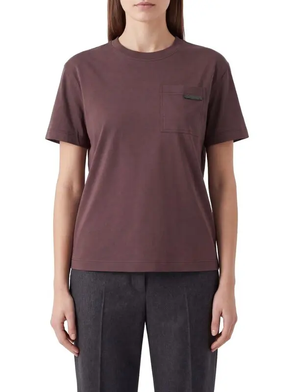 Brunello Cucinelli Polyamide T-shirt With Patch Pocket And Contrast Logo - Brown