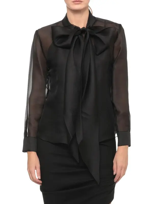 Carolina Herrera Pussy-bow Silk Organza Shirt - Black