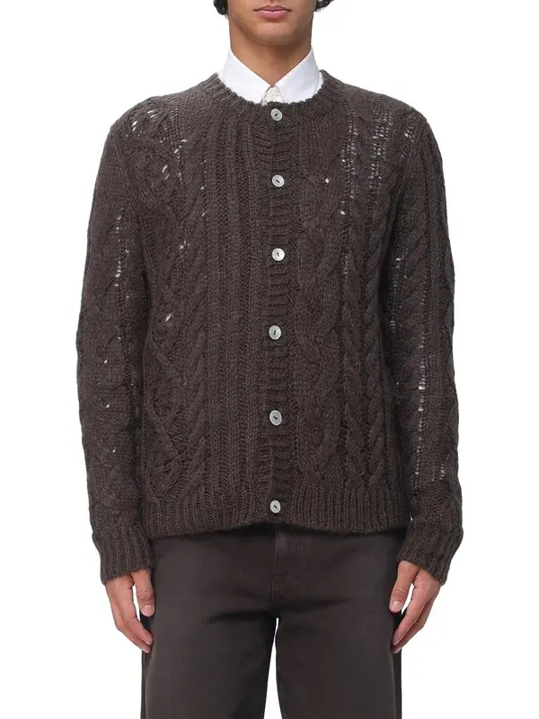 PAURA Open-knit Mohair Blend Cardigan With Button Closure - Dark
