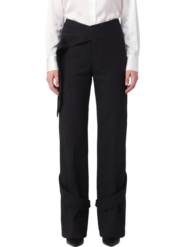Blumarine Low-rise Straight Trousers In Wool Blend With Straps - Black