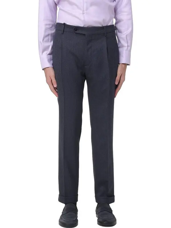 BERWICH Slim Fit Pleated Wool Chinos - Blue