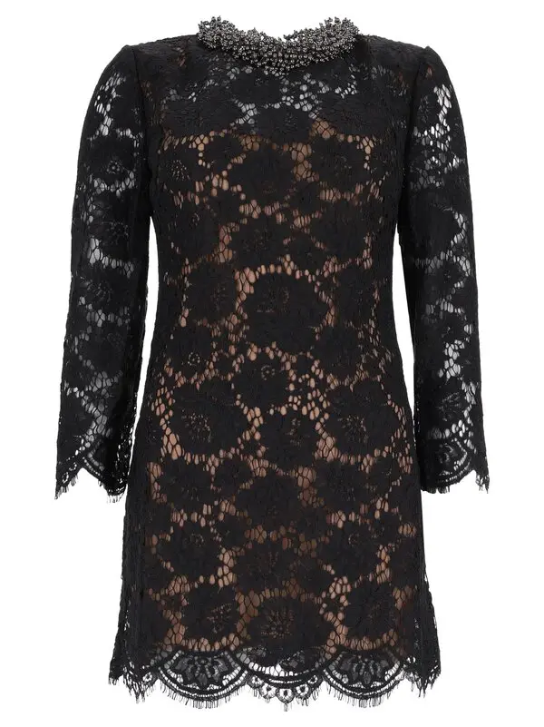 SELF-PORTRAIT Mini Abito In Pizzo - Black
