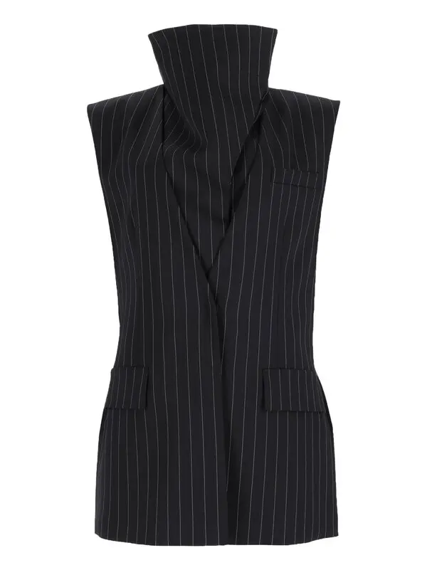 Sportmax Giacca Smanicata In Lana Gessata - Black