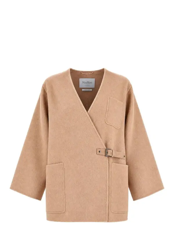 Max Mara Cappotto Cardigan In Cammello E Mohair - Brown