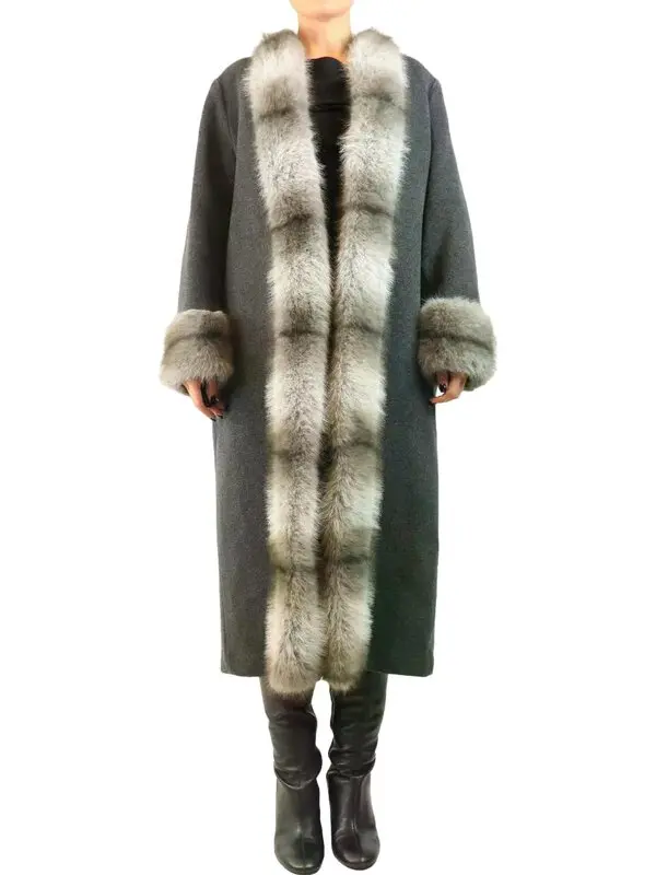 MALINA Anouk Yve Faux-fur Trim Coat - Grey