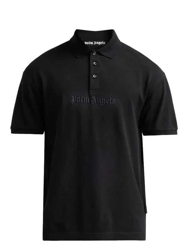 Palm Angels Logo Spray Cotton Polo Shirt - Black Grey