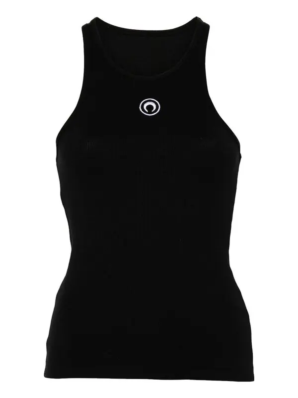 MARINE SERRE Logo Cotton Tank Top - Black