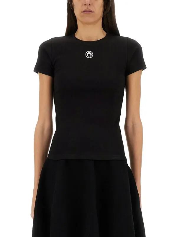 MARINE SERRE Logo Cotton T-shirt - Black