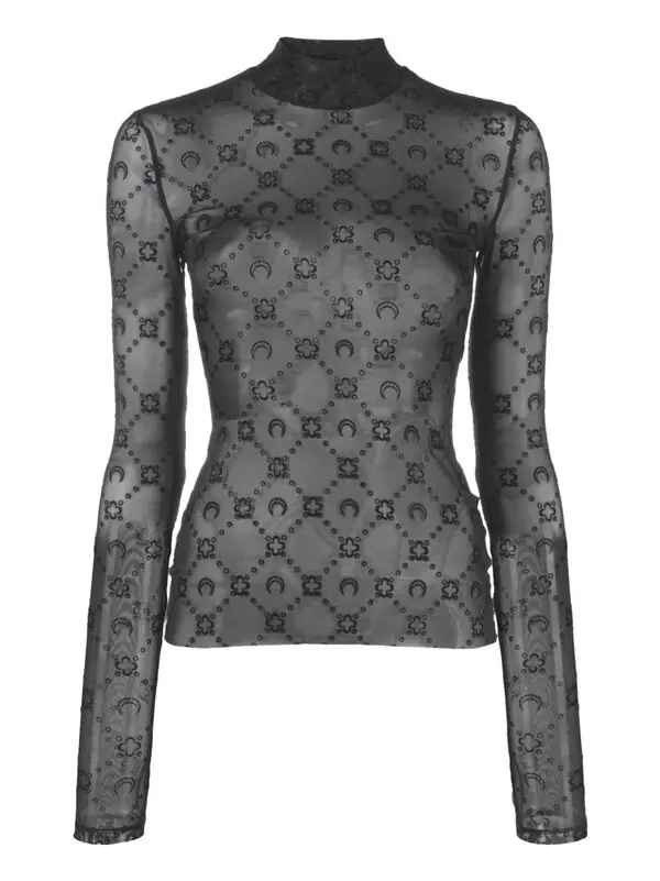 MARINE SERRE Monogram Mesh Flock Top - Black