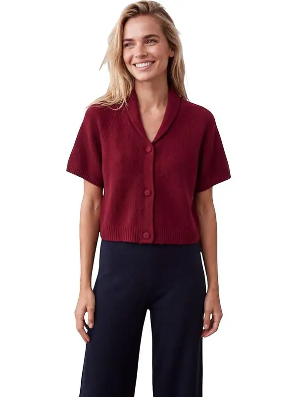 BRODIE CASHMERE Christina 100% Cashmere Cropped Cardigan - Cherry Lacquer