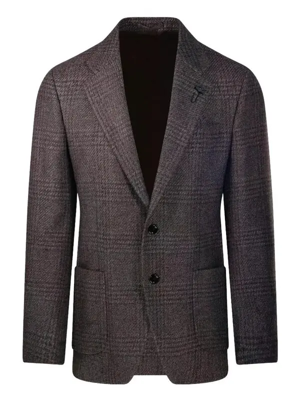 LARDINI Check-pattern Notched-lapel Blazer - Brown