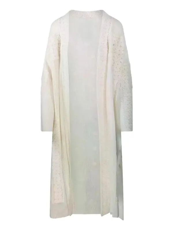 MES DEMOISELLES Lace-panelled Open-knit Cardigen-coat - Neutrals