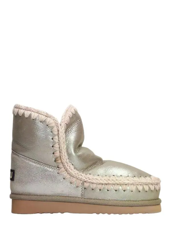 Mou Crochet-trim Metallic Ankle Boots - Silver